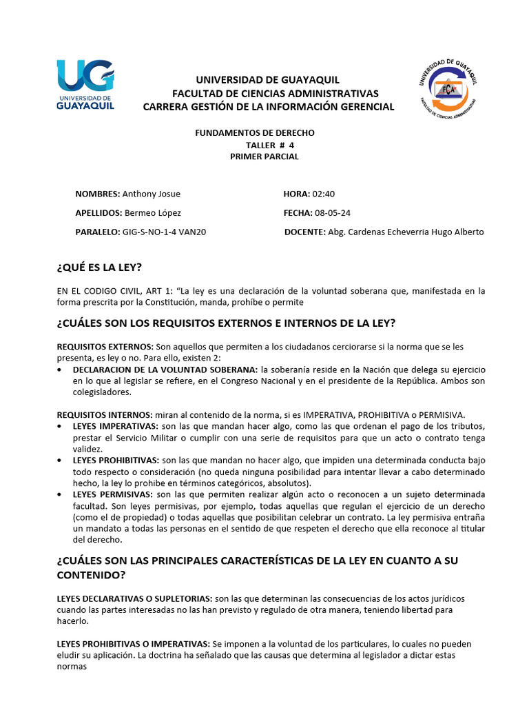 Taller 4 Fd 1 4 Pdf Sentencia Ley Estatuto