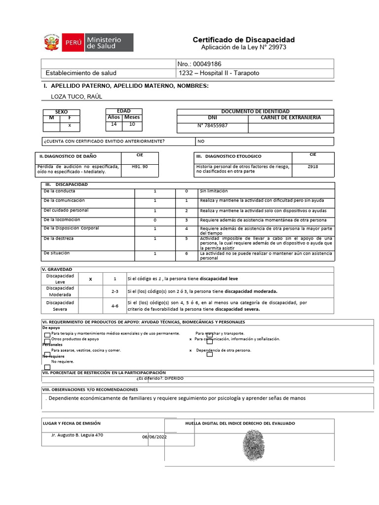 Formato Certificado de Discapacidad | PDF | Documento de identidad | Invalidez