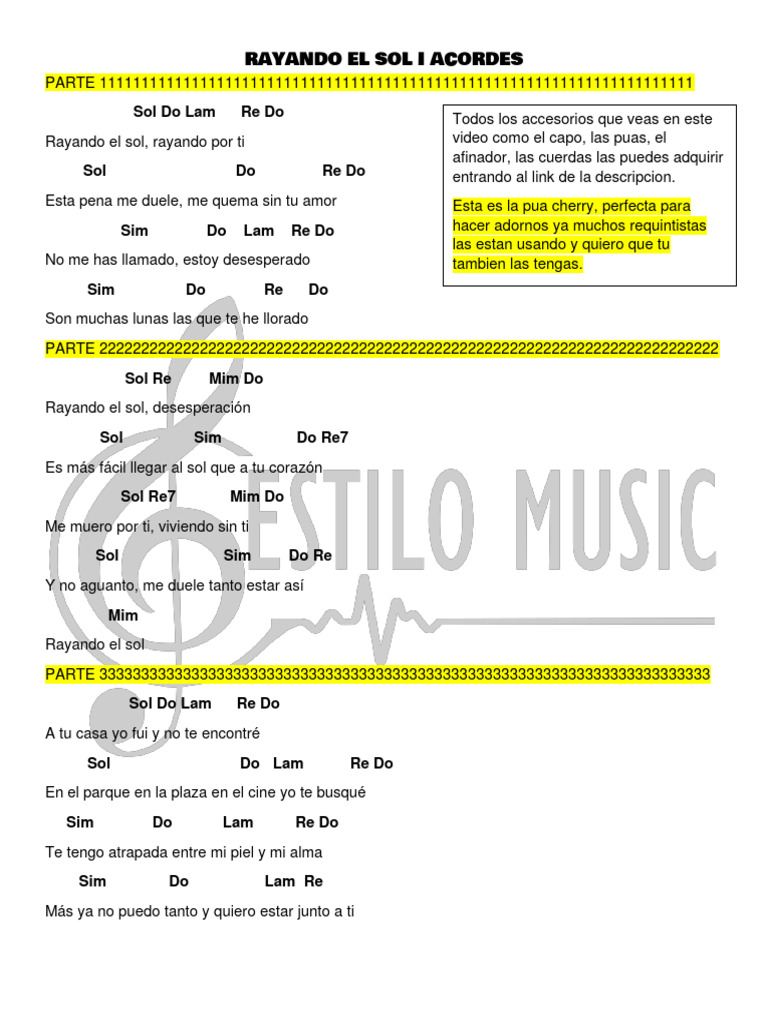 Rayando El Sol Acordes | PDF