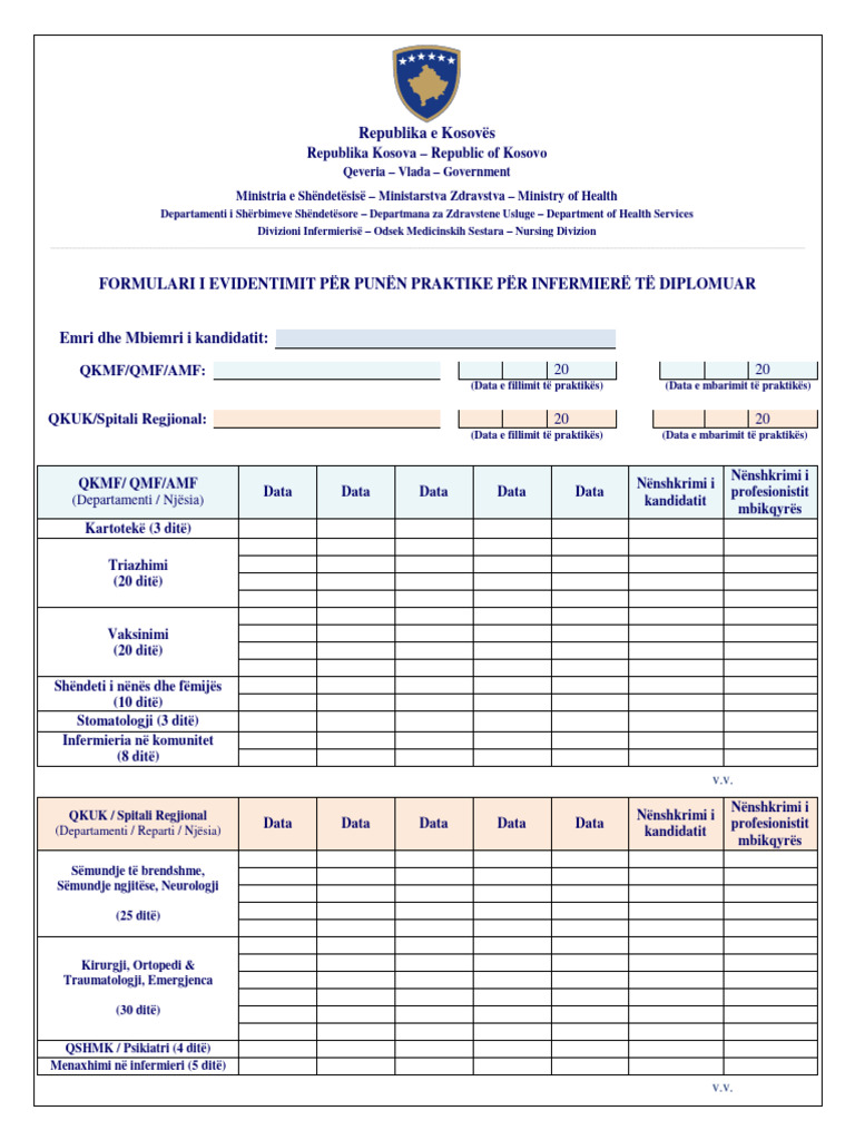 6.1 Formulari Evidentimit Per Praktiken Profesionale - INFERMIERI | PDF