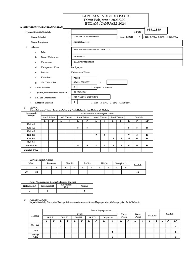 LAPORAN INDIVIDU PAUD Peb 2023 | PDF