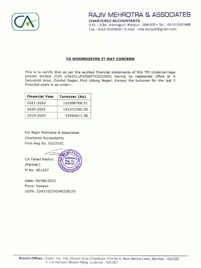 3 CA Certificate Turnover 19 22 | PDF