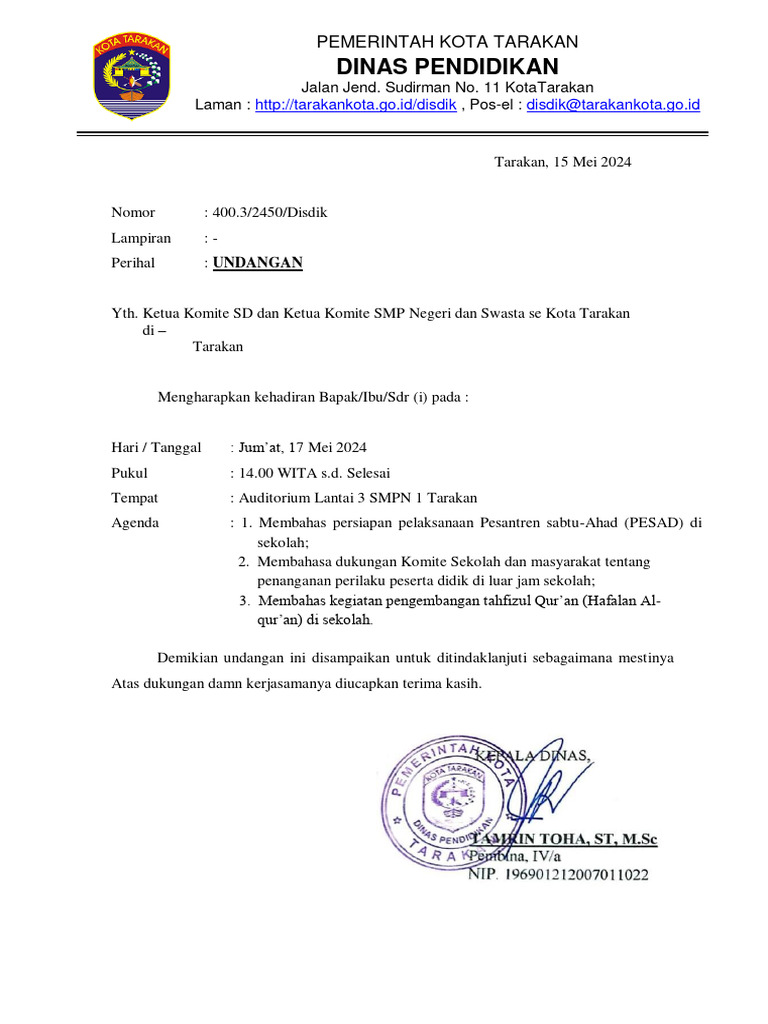 Undangan Rapat Komite Sekolah Pdf