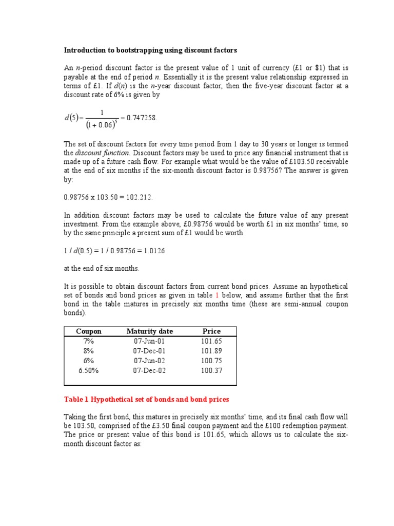 Bootstrapping Bond Discount Factors | PDF | Discounting | Bonds (Finance)