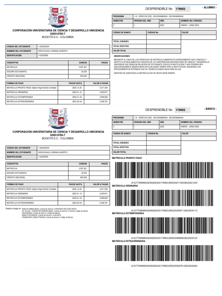 Bogotá D.C.-Colombia: - Alumno | PDF | Cheque | Economias