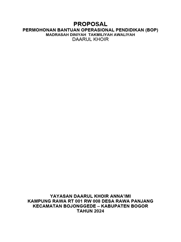 Bop - MDT Daarul Khoir - Proposal 2024 | PDF | Bisnis | Pengelolaan Keuangan & Uang