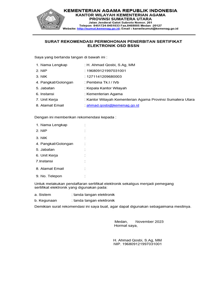 Surat Rekomendasi TTE | PDF