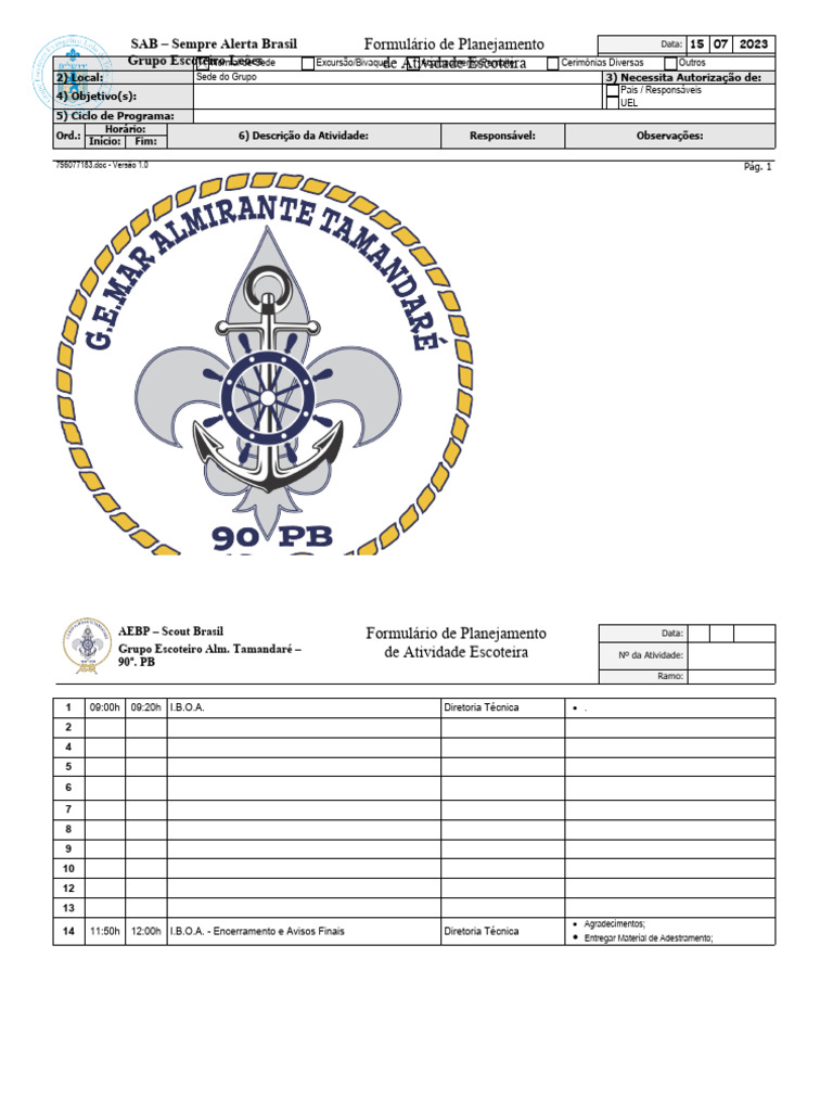 Formulario de Programacao de Atividades de Sede | PDF