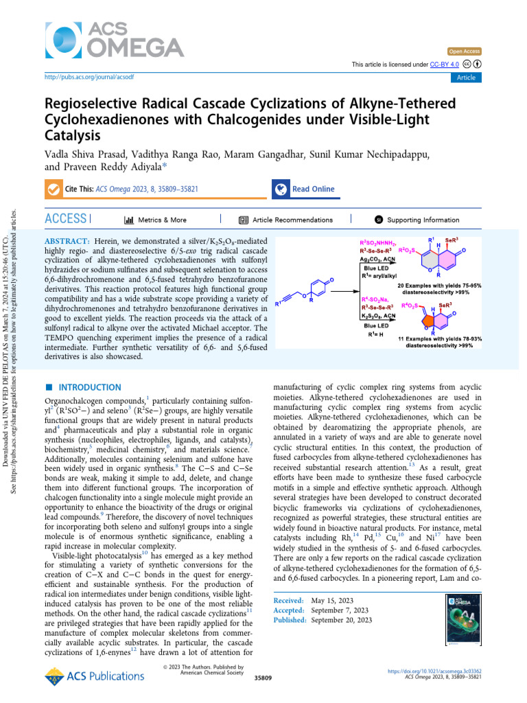 Prasad Et Al 2023 Regioselective Radical Cascade Cyclizations of Alkyne ...