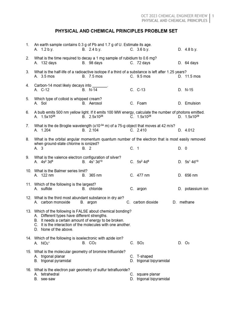 Problem Set - Day 1 Physical and Chemical Principles | PDF | Fatty Acid ...