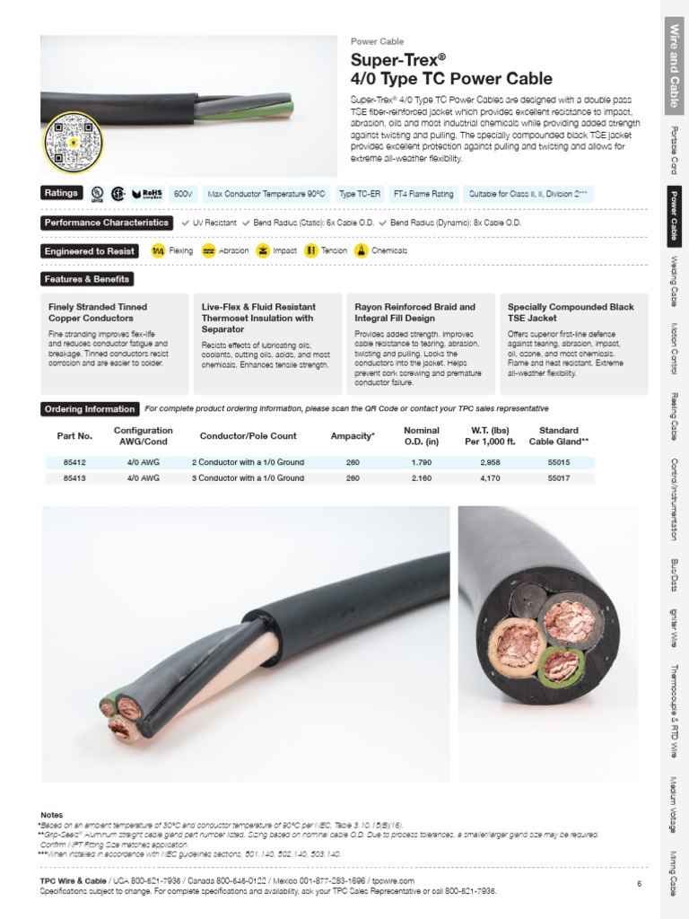 Super Trex 4 0 Type TC Power Cable | PDF | Electrical Conductor ...