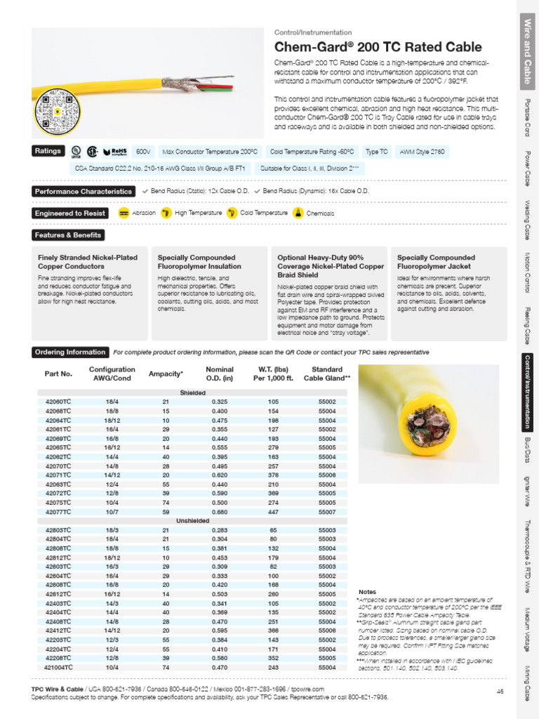 Chem Gard 200 TC Rated Cable 1 | PDF | Electrical Conductor ...
