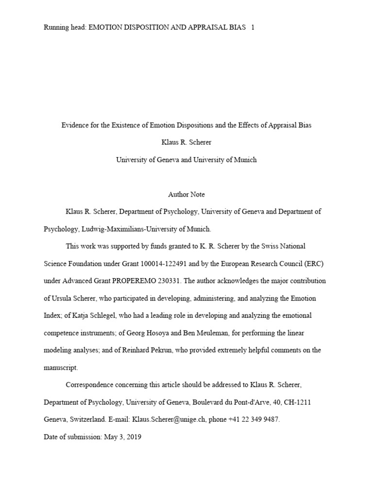 Scherer EmotionDisposition Ms Final Submitted | PDF | Emotions | Affect (Psychology)