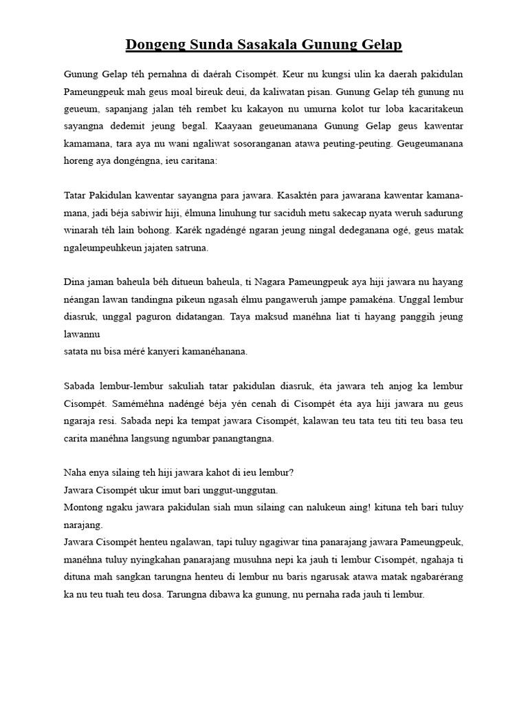 Dongeng Sunda Sasakala Gunung Gelap | PDF