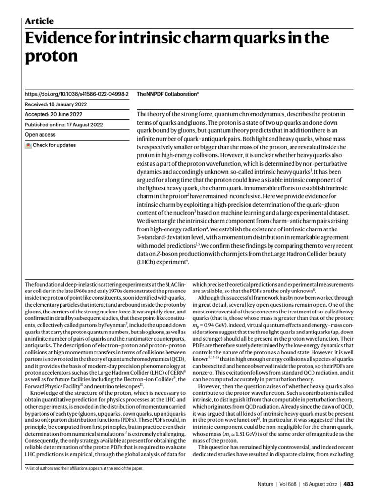 Evidence For Intrinsic Charm Quarks in The Proton: Article | PDF | Quark | Proton