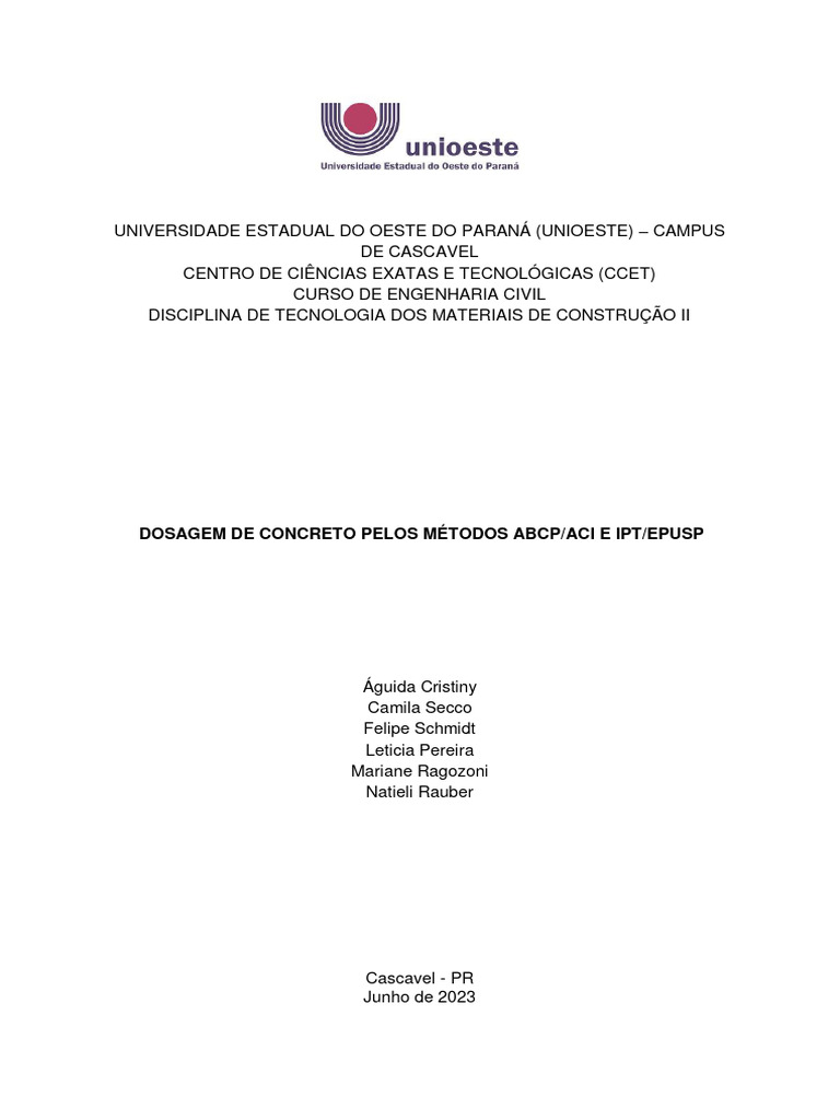 Trabalho de Dosagem de Concreto (ABCP + IPT) TMC 2 | PDF | Concreto | Cimento