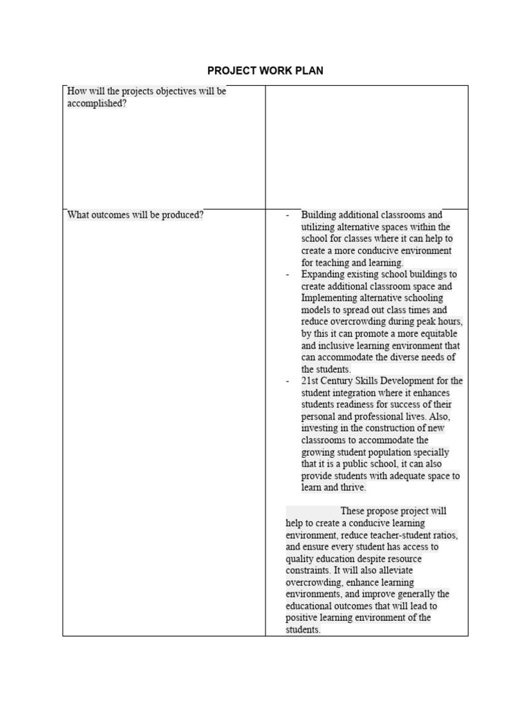 Project Work Plan | PDF | Learning | Cognition