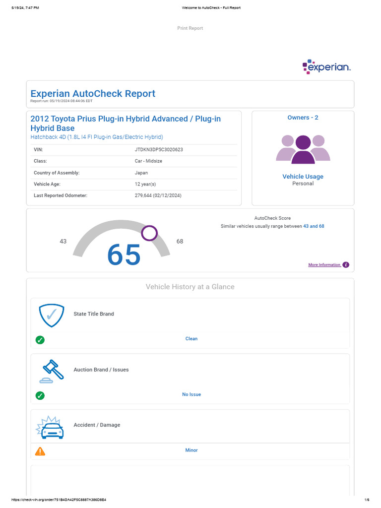 Welcome To AutoCheck - Full Report | PDF | Hybrid Electric Vehicle ...