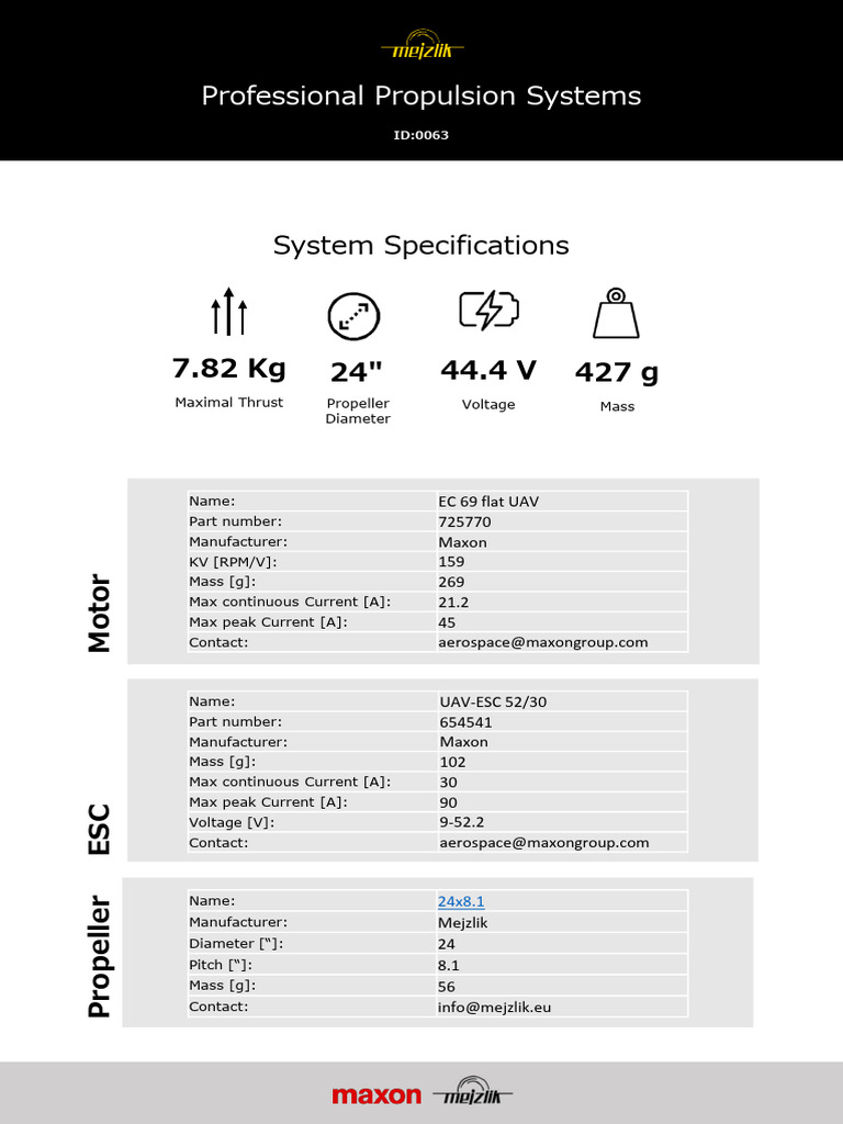 0063 - Maxon EC 69 Flat PN 725770 Maxon UAV-ESC 52-30 Mejzlik 24x8.1 MC (12S) | Download Free ...