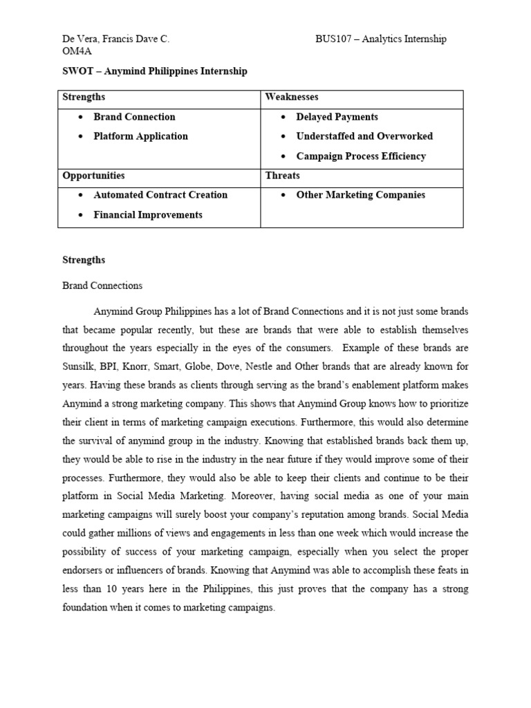 SWOT Analysis of Anymind Philippines | PDF | Employment | Brand