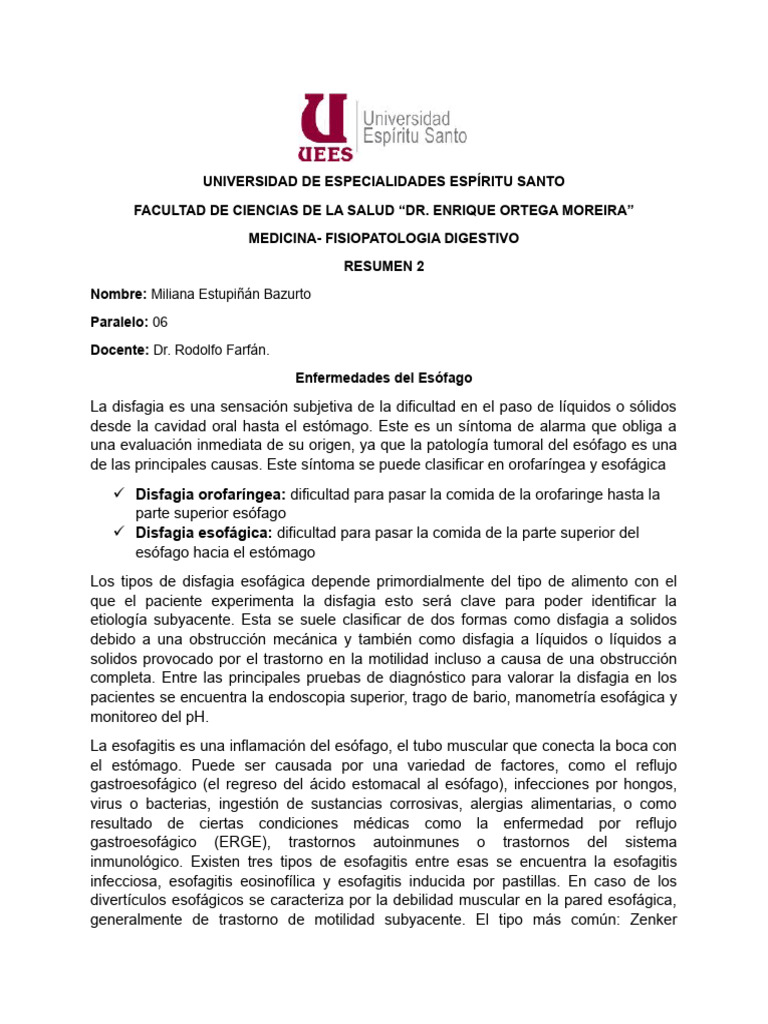 Enfermedades del Esófago: Disfagia y Acalasia | PDF | Esófago ...