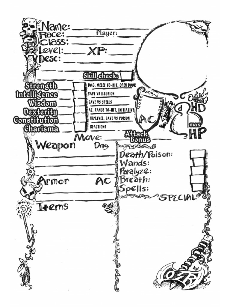 OSE Character Sheet Handdrawn Vers 2 | PDF