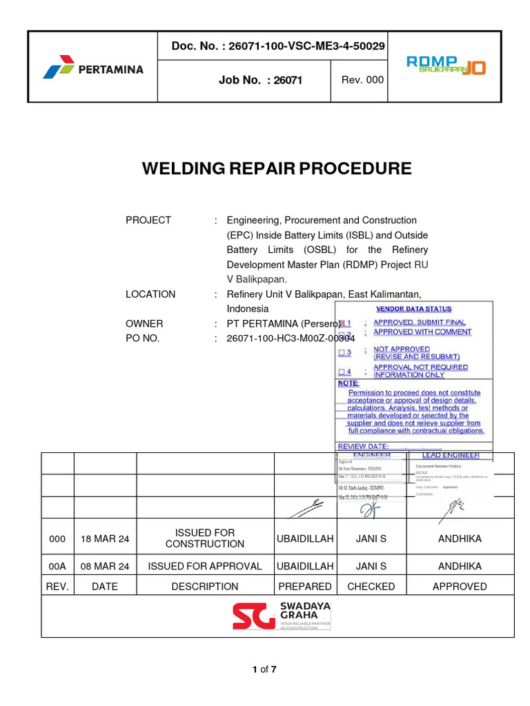 Welding Repair Procedure for Tanks | PDF | Welding | Construction
