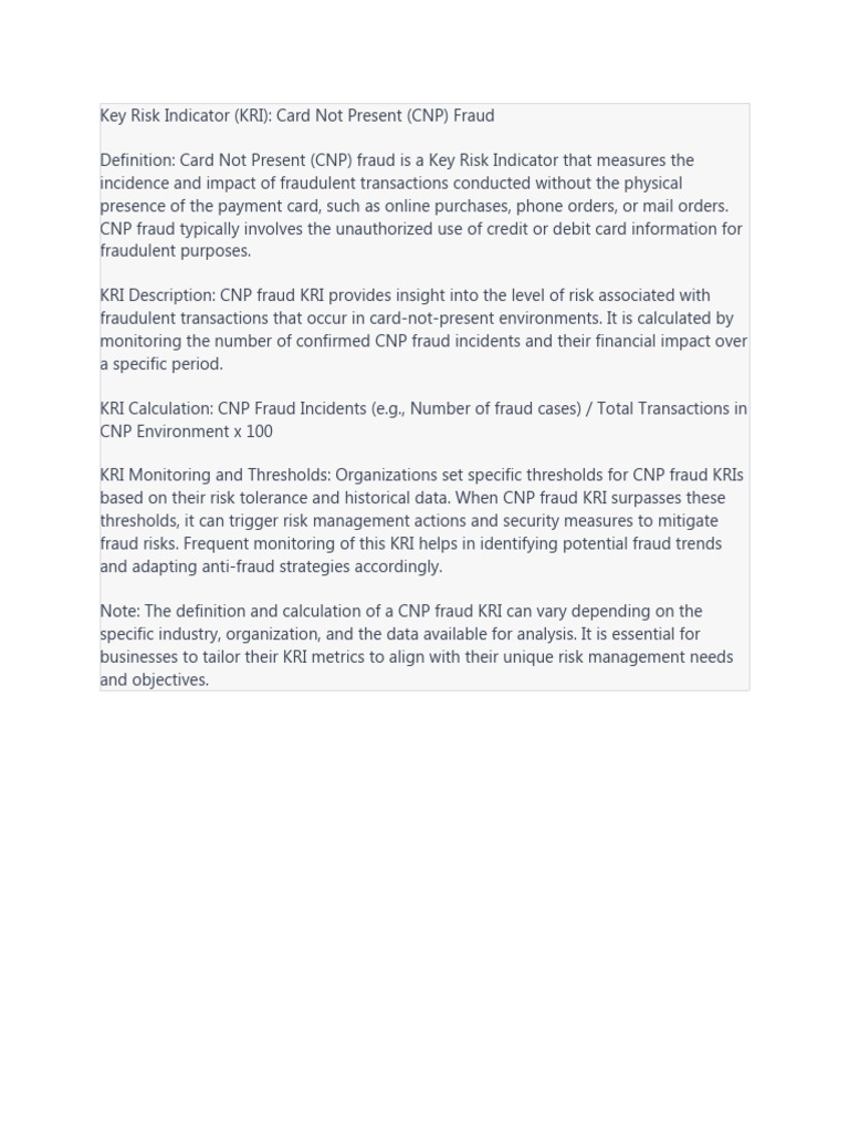 Key Risk Indicator | Download Free PDF | Credit Card | Risk