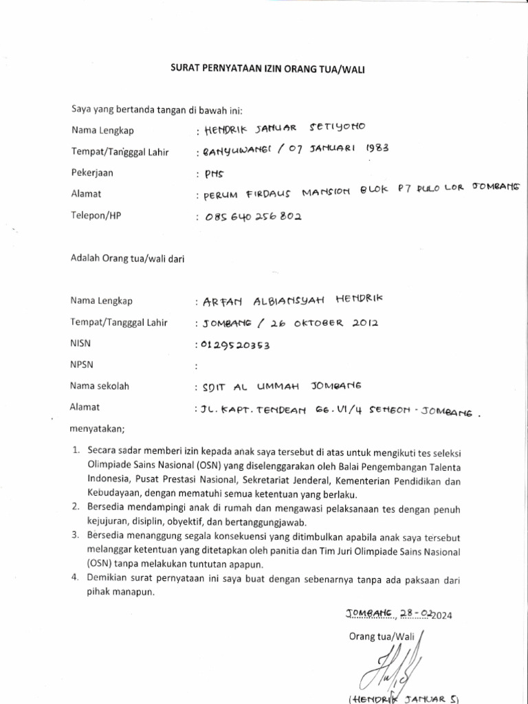 Surat Pernyataan Arfan | PDF