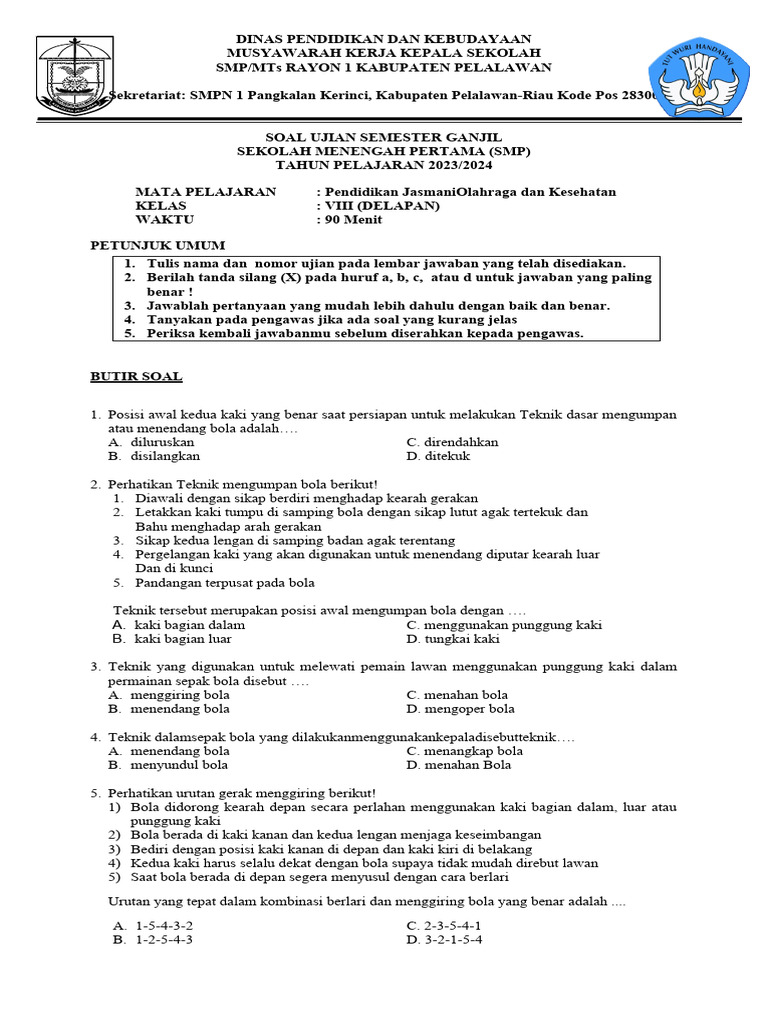 Soal Pas Ganjil Pjok Kelas 8 23 | PDF