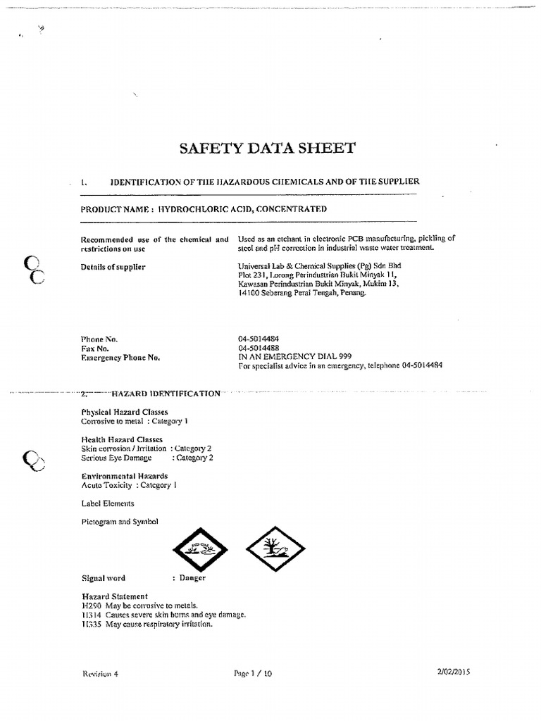 Hydrochloric Acid Concentrated | PDF