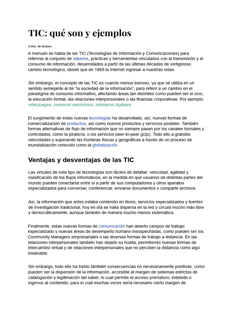 TIC Qué Son y Ejemplos | PDF | Tecnología de información y ...