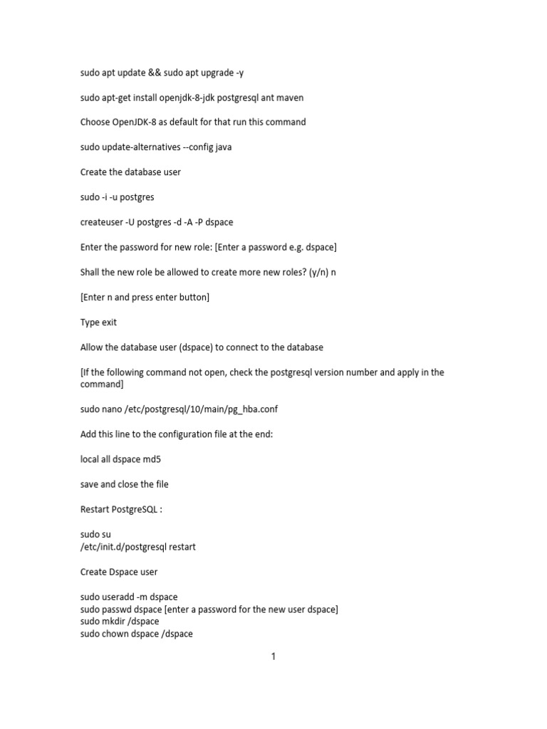 DSpace Installation Guide | PDF | Sudo | Postgre Sql