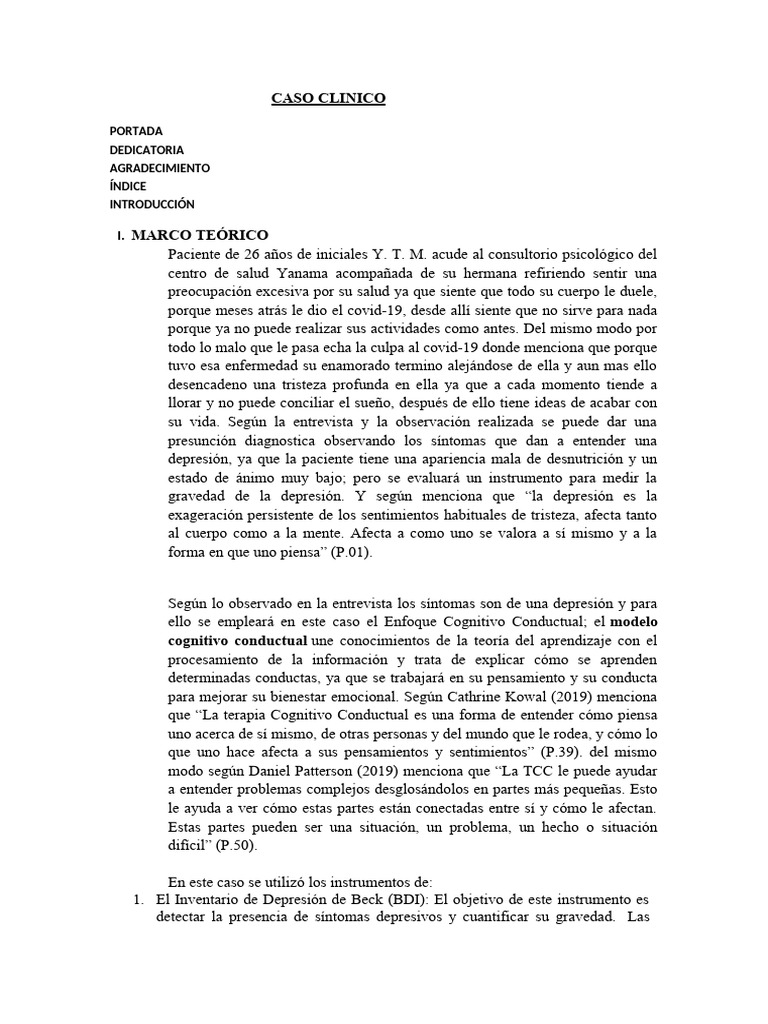 ESTRUCTURA DEL ESTUDIO DE CASO PSICOLÓGICO ÁREA EDUCATIVA | PDF | Depresión (estado de ánimo ...