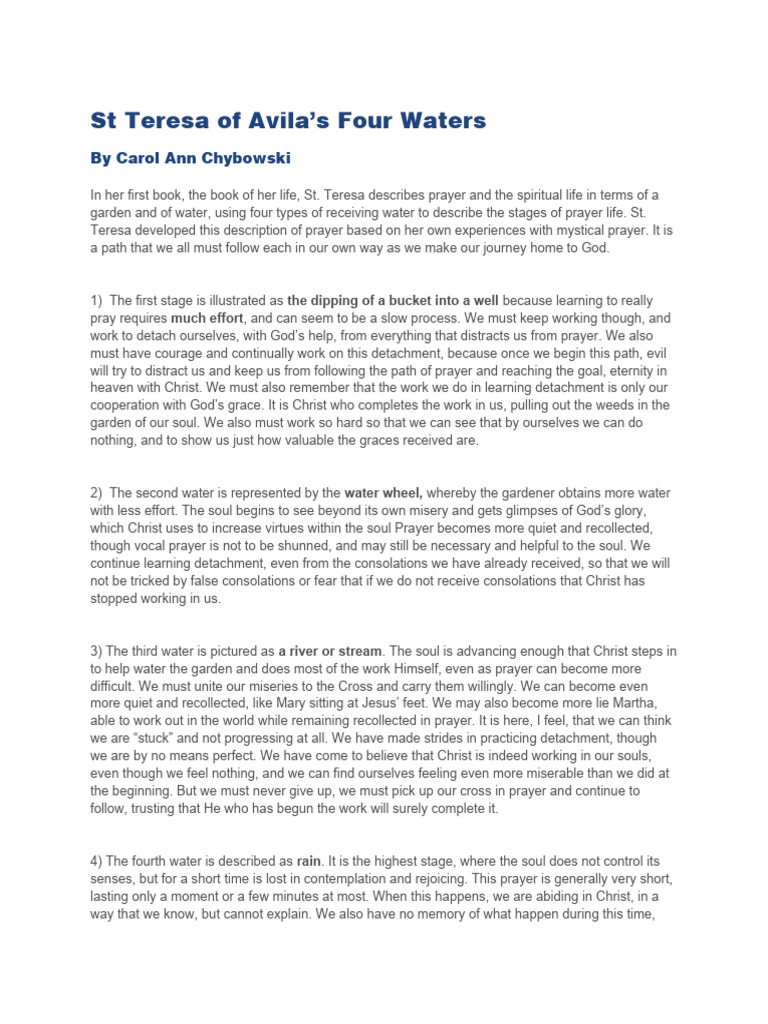 ST Teresa of Avila 4 Stages of Prayer | PDF | Christian Mysticism ...