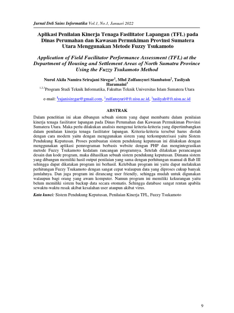 Aplikasi Penilaian Kinerja Tenaga Fasilitator Lapangan (TFL) Pada Dinas Perumahan Dan Kawasan ...