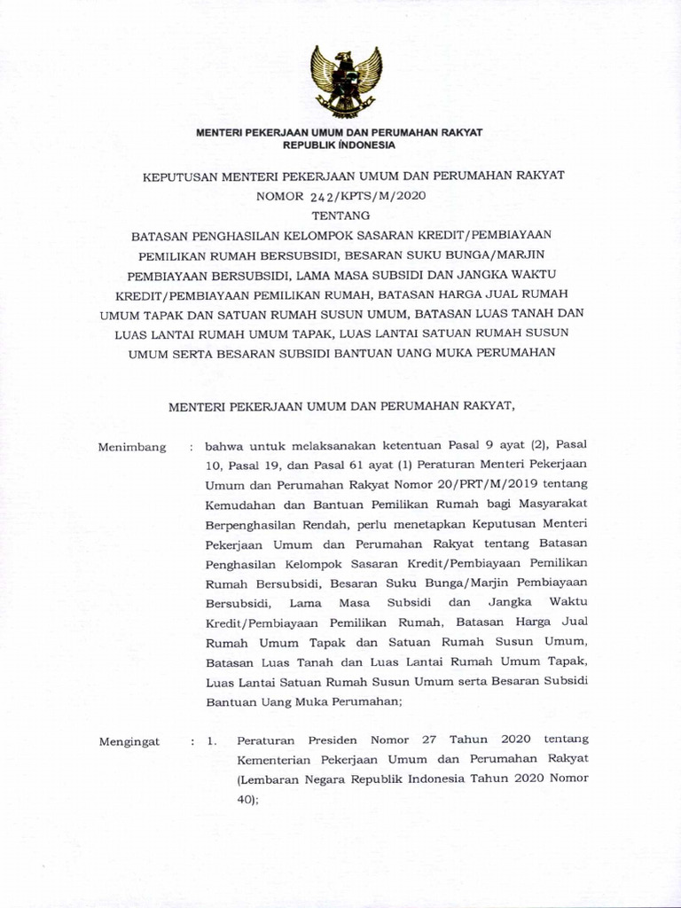 KPR Bersubsidi Berdasarkan Kepmen 242 | PDF | Hukum