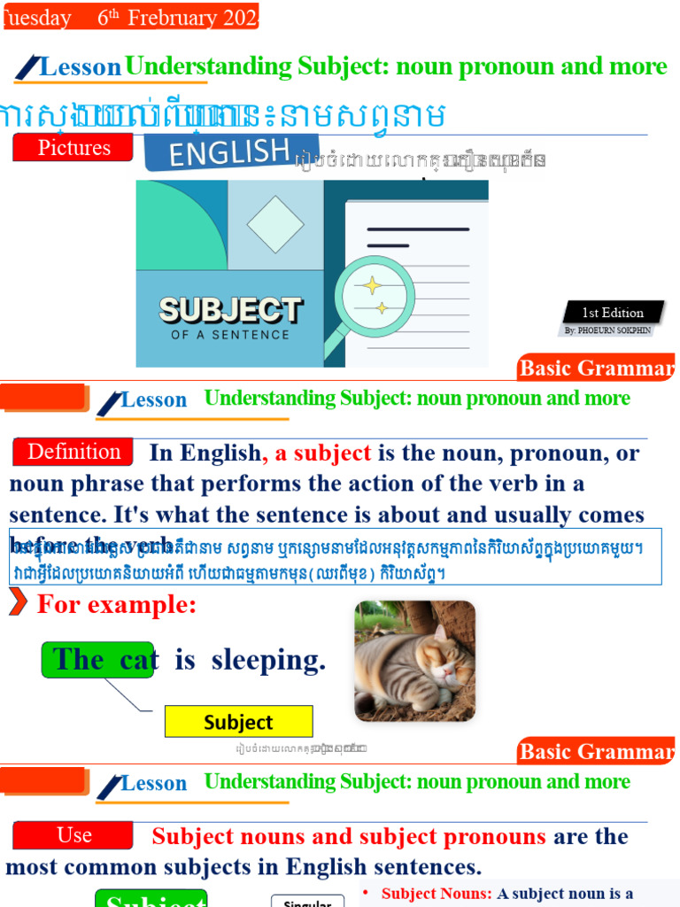 Understanding Subject Noun Pronoun and More | PDF | Subject (Grammar ...