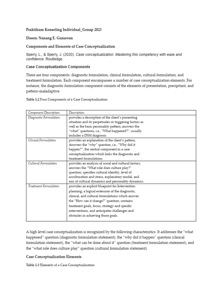 Four Components Of Case Conceptualization Ng Pdf Cognitive Behavioral Therapy Shyness