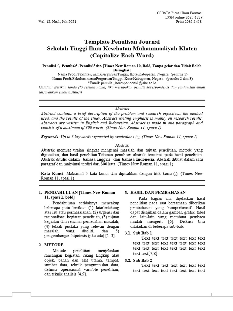 Template Penulisan Jurnal Farmasi | PDF