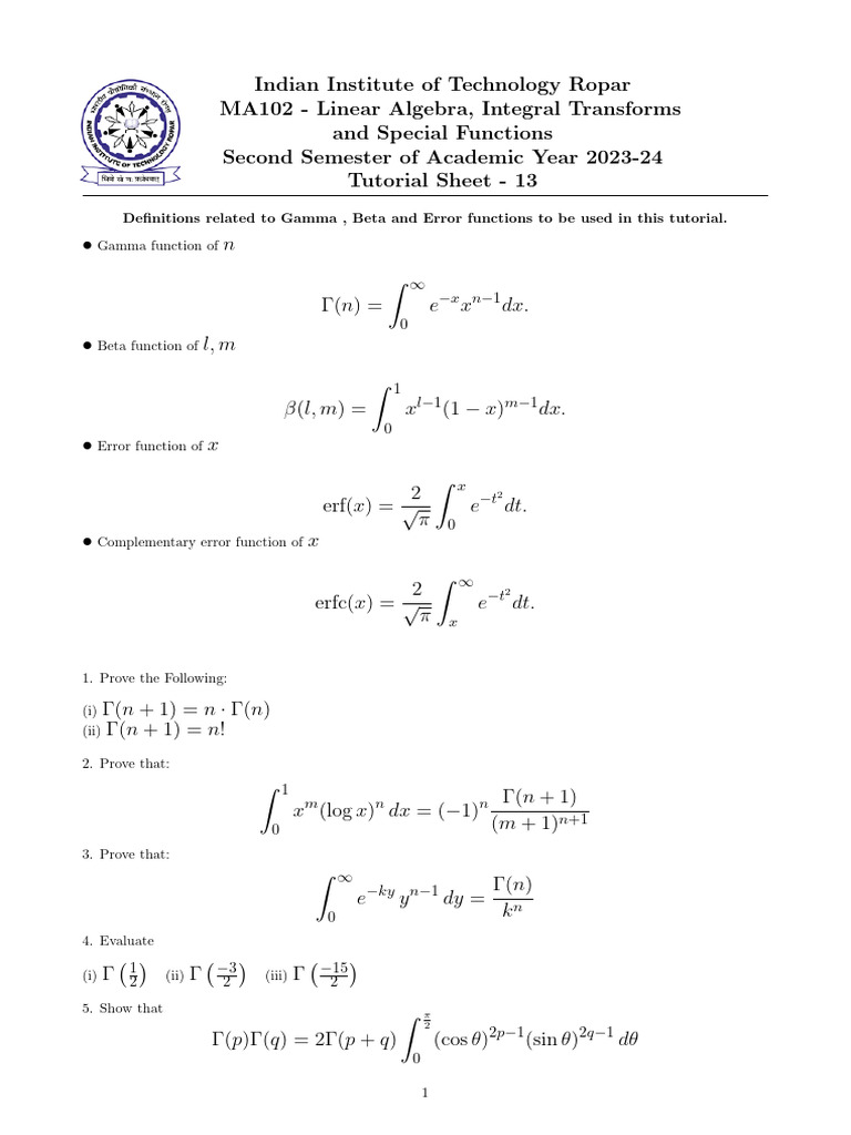 Tutorial 13 (MA-102) | PDF | Mathematical Physics | Combinatorics
