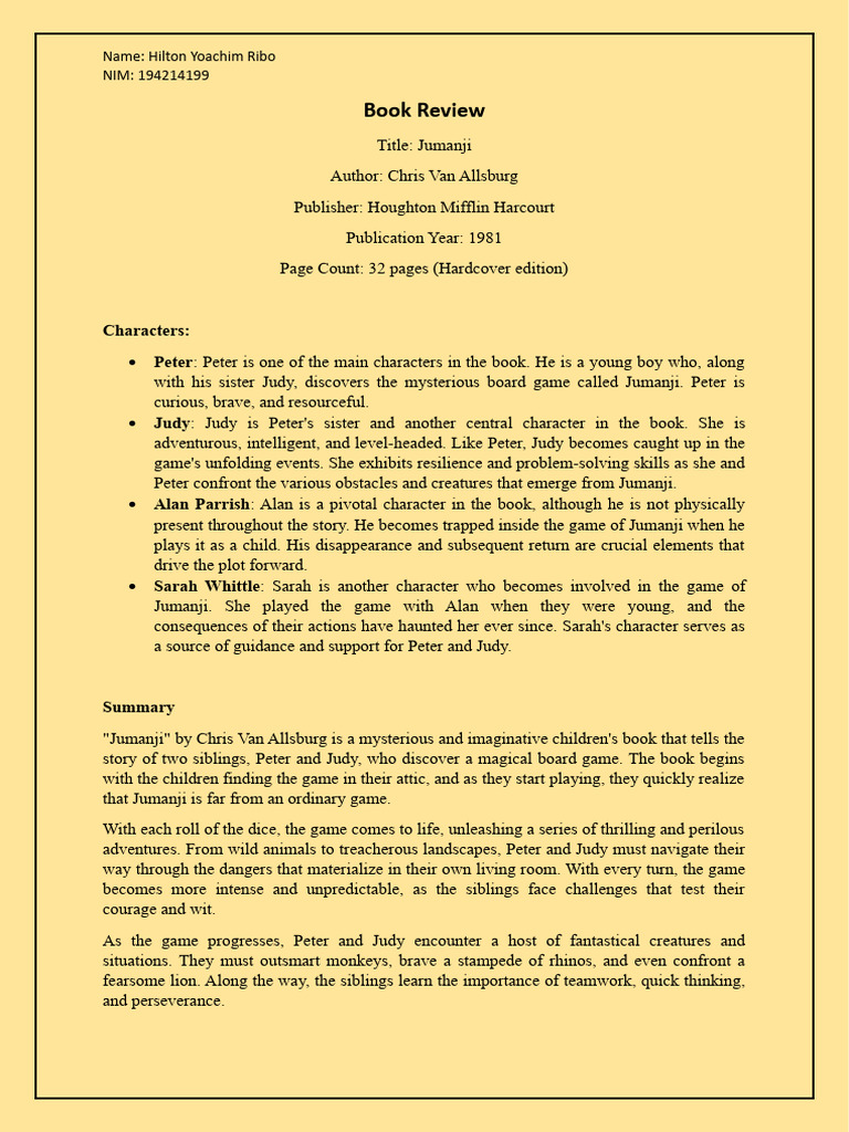 Book Review of Jumanji-199 | PDF | Young Adult | General Fiction