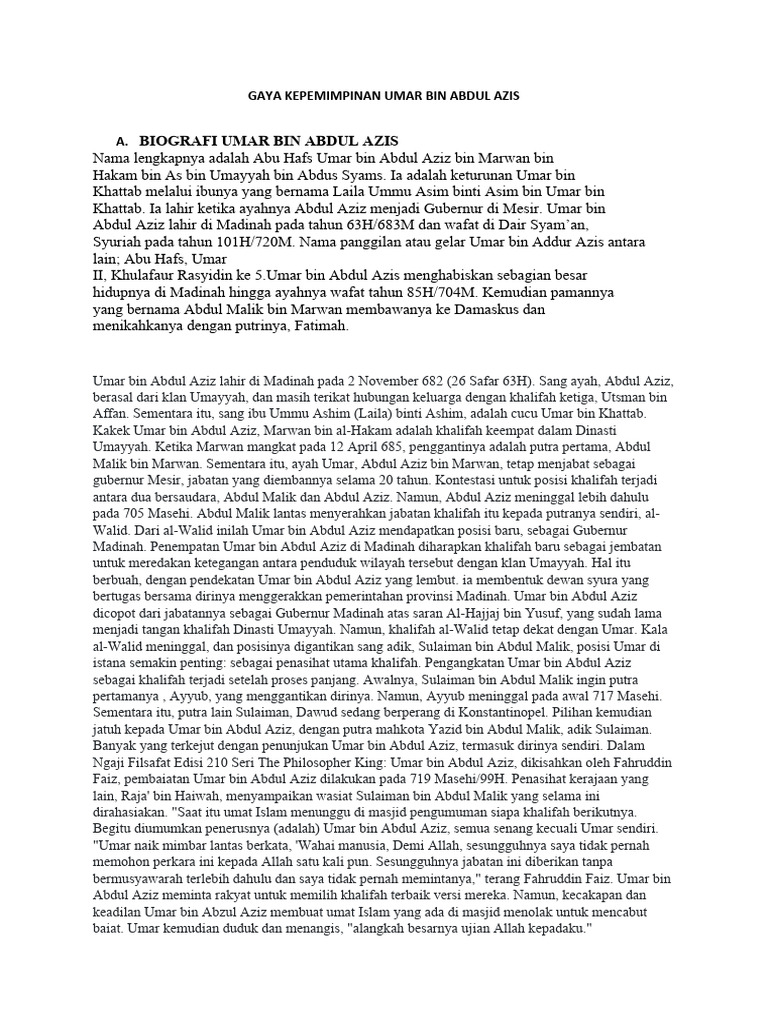 Gaya Kepemimpinan Umar Bin Abdul Azis | PDF