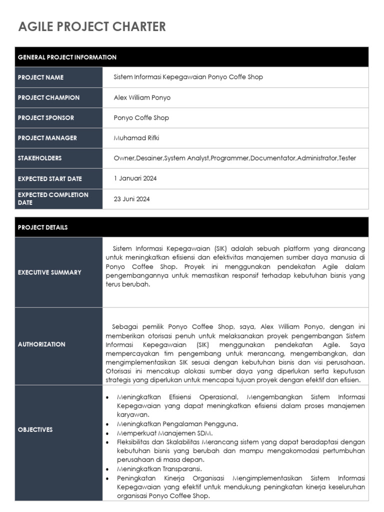 Agile Project Charter Muhamad Rifki | PDF