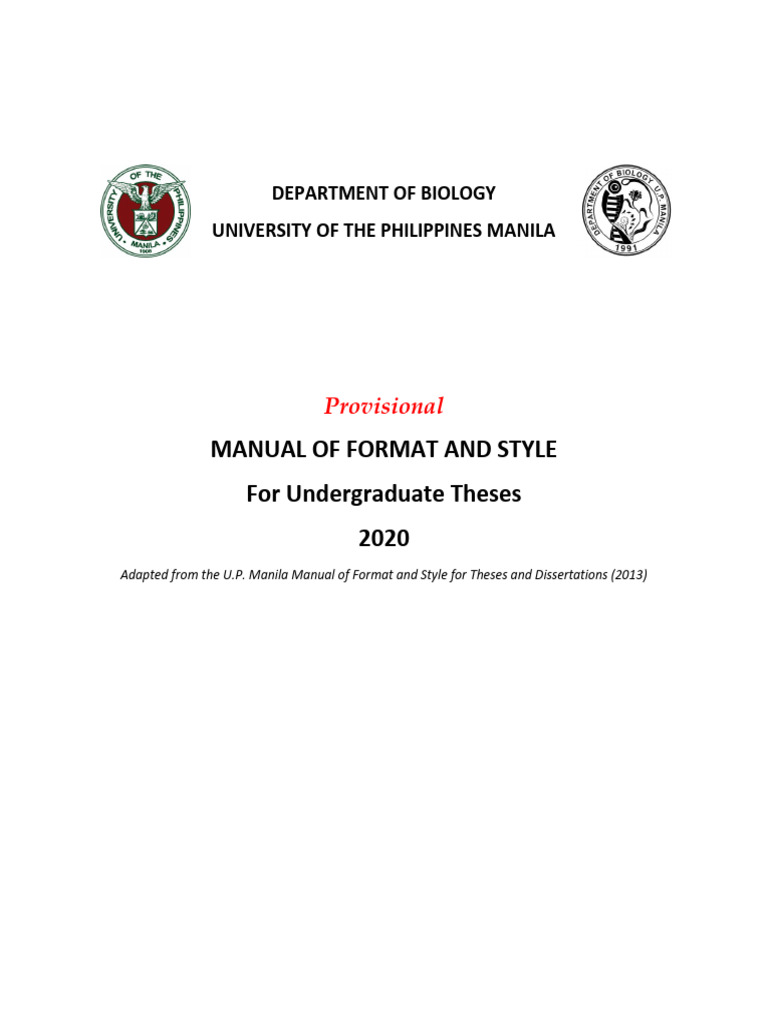 DB Manual of Format and Style (Undergraduate Theses) 2020 Provisional ...