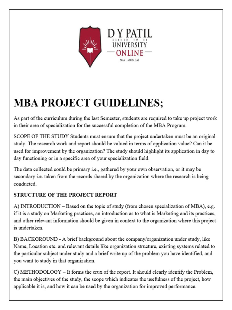Mba Project Guidelines | PDF