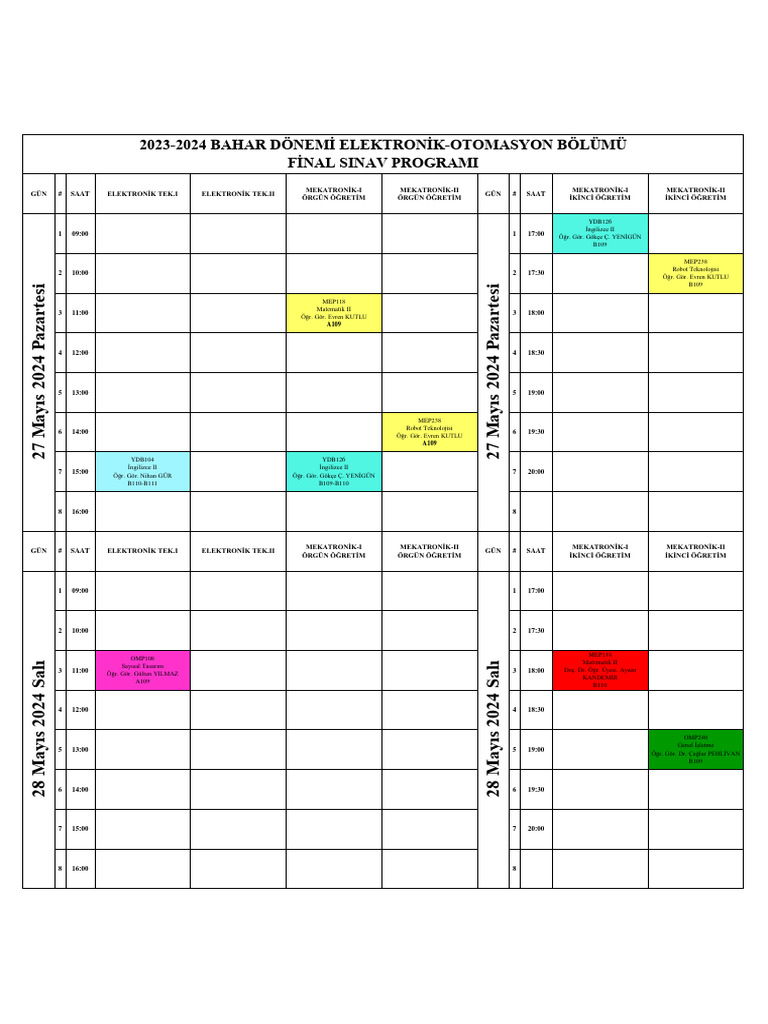 Elo Bahar Fi̇nal Sinav Programi 2023-2024 | PDF