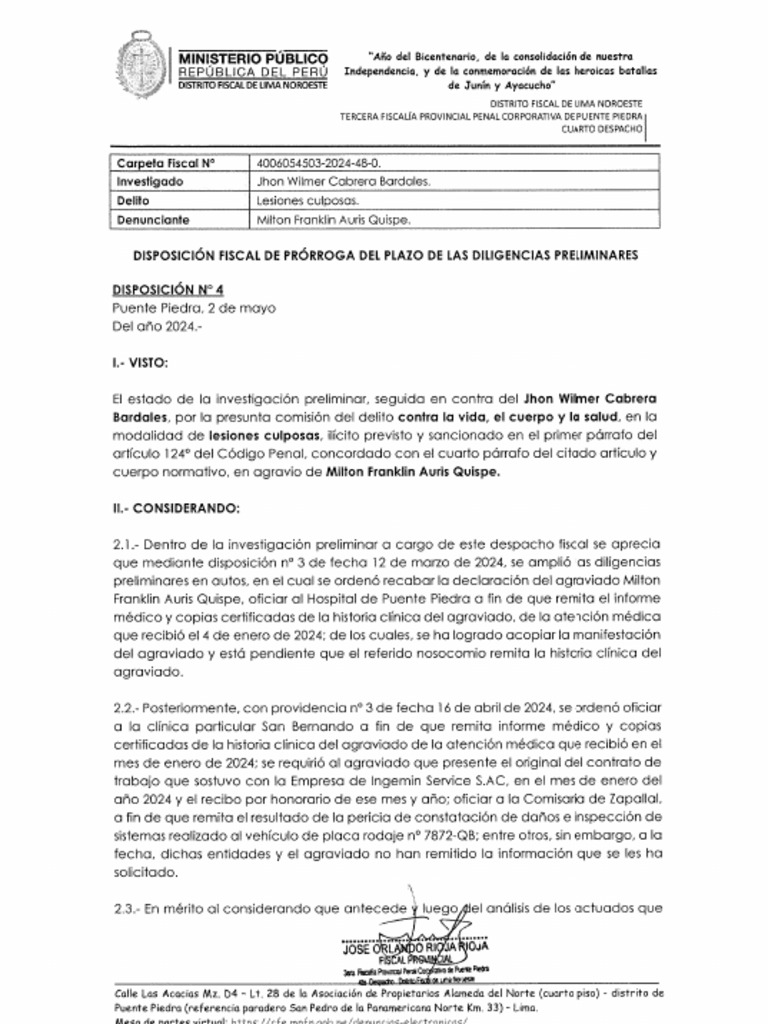 Disp.n° 04 Ampliación Extra. C.F. 48-2024 (Lesiones Culposas) Cqv. | PDF