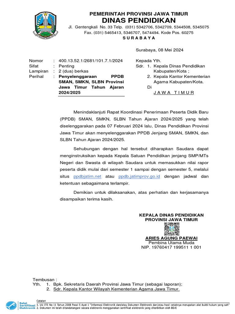 SURAT KADISDIK JATIM - RAPOR PPDB SMP 2024 - Sign - Sign - Sign | PDF SURAT KADISDIK JATIM - RAPOR PPDB SMP 2024 - Sign - Sign - Sign | PDF