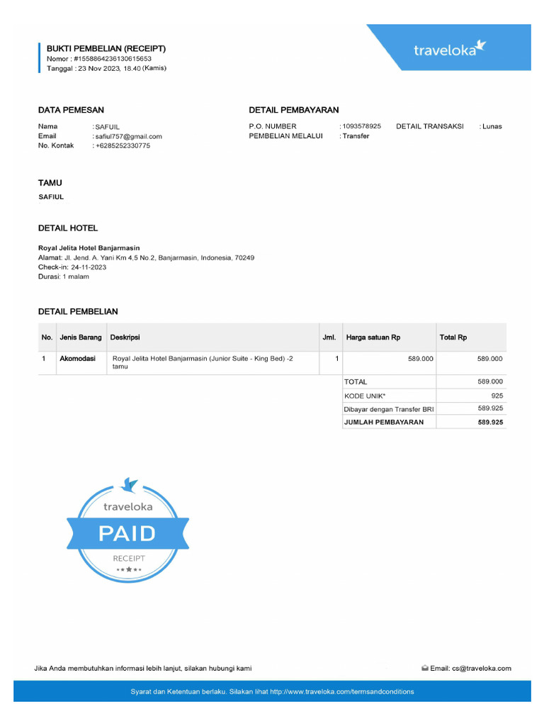 Invoice Hotel Saiful | PDF